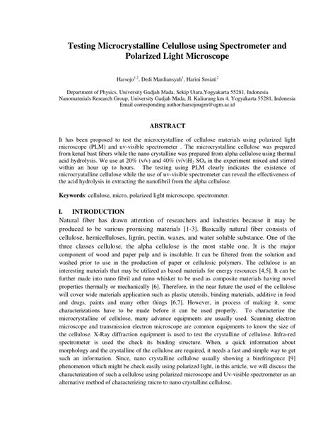 Pdf Testing Microcrystalline Celullose Using Spectrometer And