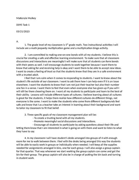 D095 Task 1 Passed Task 1 For D095 MaKenzie Mulkey D095 Task 1 03 21 A 1 The Grade Level