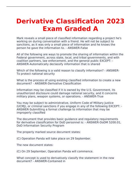 Derivative Classification Exams {bundle Compilation} Stuvia Us
