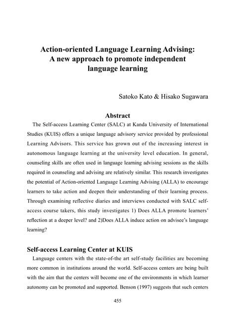 Pdf Action Oriented Language Learning Advising A New Approach To