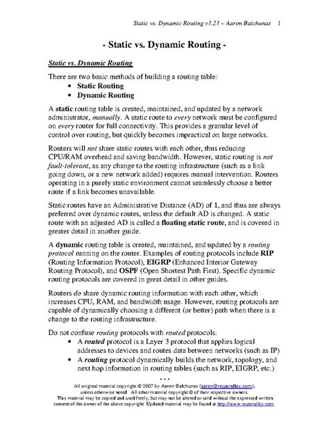 Static Dynamic Routing All Original Material Copyright © 2007 By Aaron Balchunas Studocu