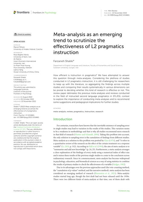 Pdf Meta Analysis As An Emerging Trend To Scrutinize The Effectiveness Of L2 Pragmatics