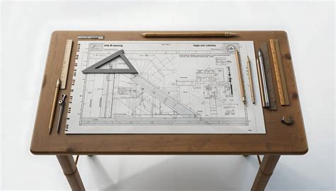 Architectural Blueprint And Drafting Tools On Wooden Table A Detailed