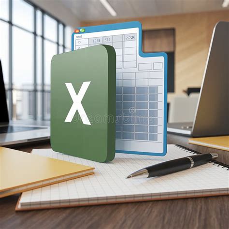 Excel Power 3d Microsoft Office Excel In Action Digital Data Analysis 3d Illustration Stock