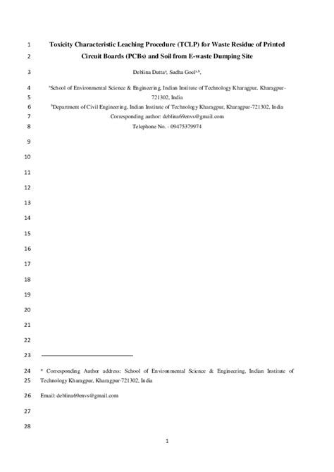 Pdf Toxicity Characteristic Leaching Procedure Tclp For Waste Residue Of Printed 1 Circuit