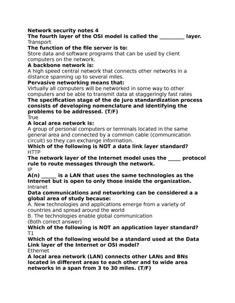 Network Security Notes 4 Transport The Function Of The File Server Is To Store Data And