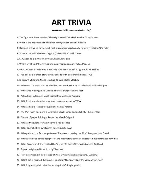 Fine Art Quiz Questions Answers At Ernest Stockton Blog