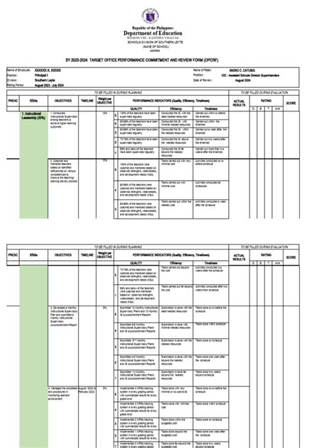 School Opcrf Targets 2024 Pdf Learning