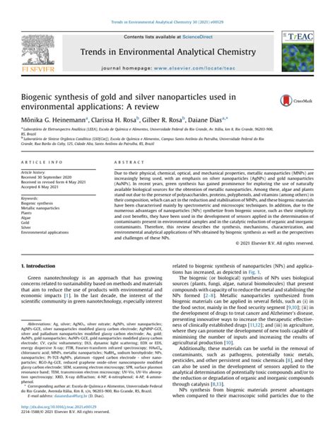 Biogenic Synthesis Of Gold And Silver Nanoparticles Used In Pdf