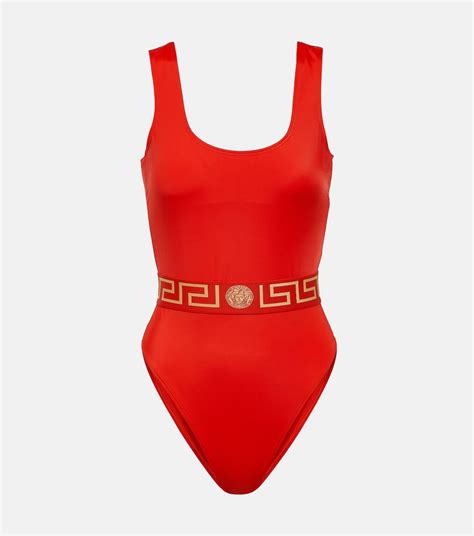 Greca Swimsuit In Red Versace Mytheresa