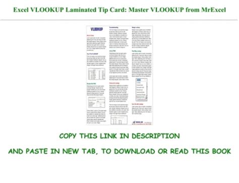 Ebook Reading Excel Vlookup Laminated Tip Card Master Vlookup From Mrexcel Pre Order
