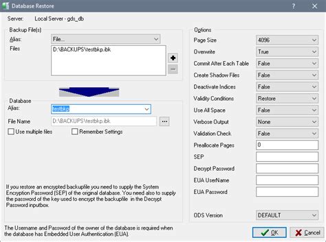 restore an encrypted database interbase