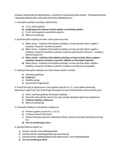 Pitanja Dobit Perioda Prihodi I Rashodi Pdf