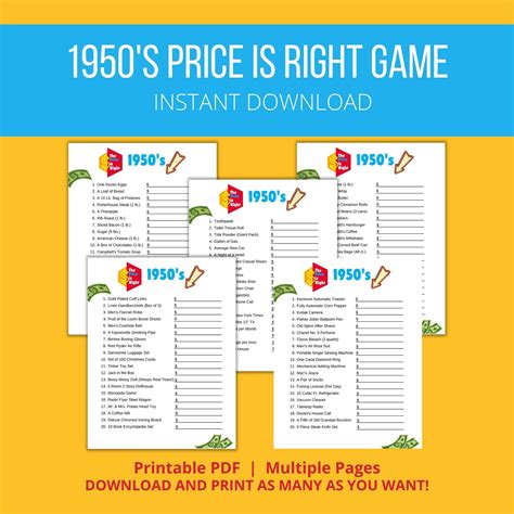 Printable 1950s The Price Is Right Game Bring The Classic Game Show