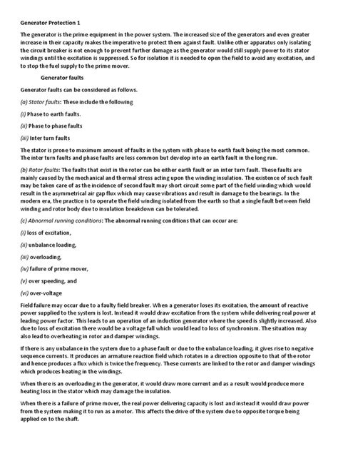 Generator Protection 1 Pdf Equipment Machines