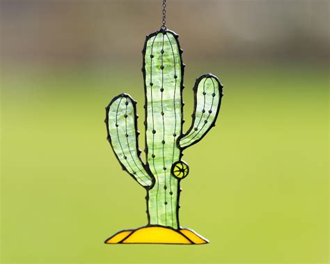 Cactus Stained Glass Suncatcher Stain Glass Window Hangings Etsy