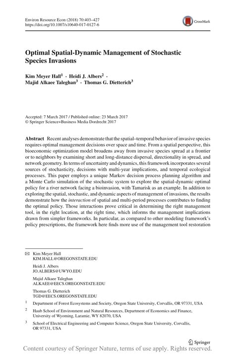 Optimal Spatial Dynamic Management Of Stochastic Species Invasions