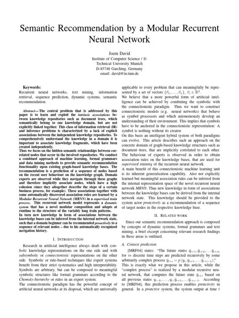 article semantic recommendation by recurrent neural networks david