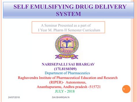 Self Emulsifying Drug Delivery System Ppt