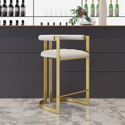 Modern Counter Stool Bar Stool With Back White Upholstery In Gold 4