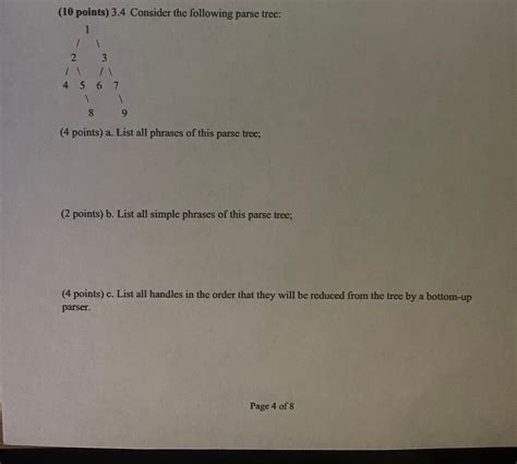 solved 10 points 3 4 consider the following parse tree 4