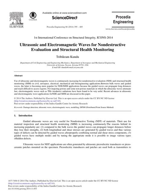 Pdf Ultrasonic And Electromagnetic Waves For Nondestructive Evaluation And Structural Health