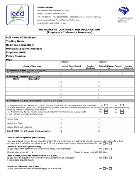 Fillable Online Wa Workers Compensation Declaration Leed Risk Fax Email Print Pdffiller