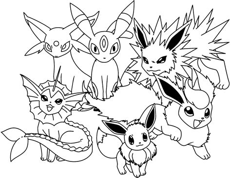 Pokemon Coloring Pages Eevee Evolutions Together Pokemon Coloring