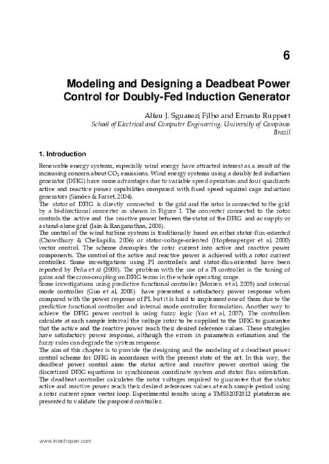 Pdf Modeling And Designing A Deadbeat Power Control For Doubly Fed Induction Generator
