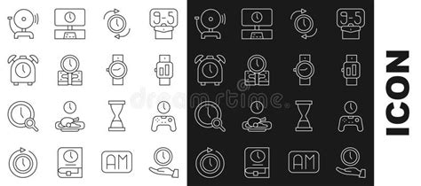 Set Line Clock Gamepad Of Time Smartwatch With Arrow Time Is Money Alarm Clock Ringing