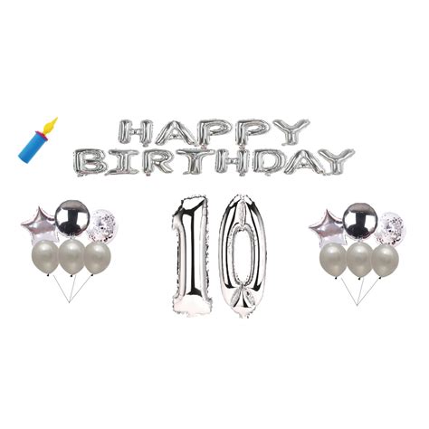 Комплект балони за рожден ден 10 години Честит рожден ден сребро