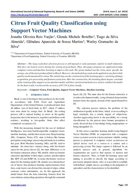 Pdf Citrus Fruit Quality Classification Using Support Vector Machines