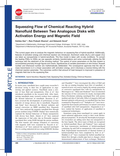 Pdf Squeezing Flow Of Chemical Reacting Hybrid Nanofluid Between Two Analogous Disks With
