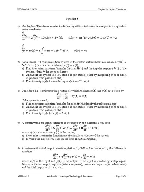 Tutorial 4 Pdf Laplace Transform Electrical Network
