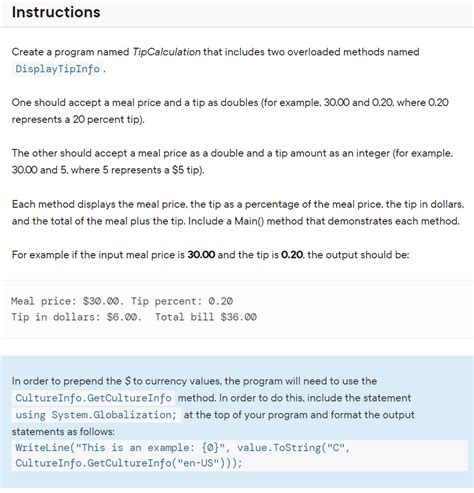 Solved Instructions Create A Program Named Tipcalculation