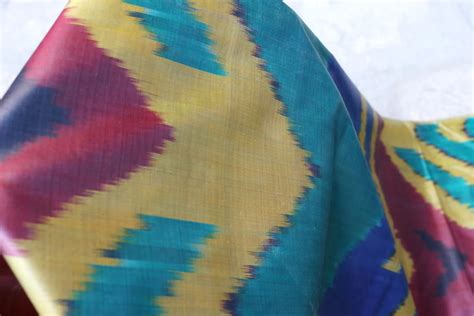 Ikat Fabric Uzbek Handmade Handwoven Hand Dyed Natural 100 Silk
