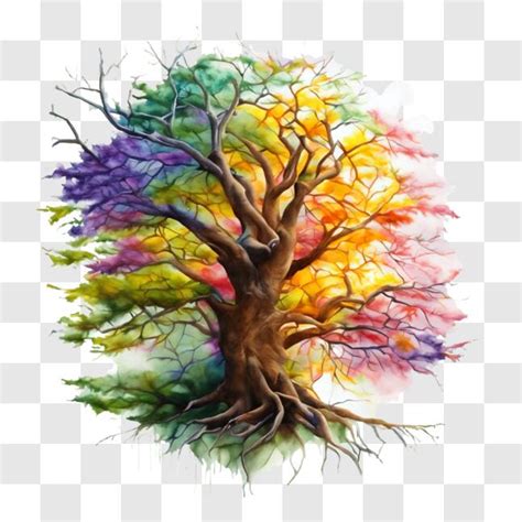 Download Colorful Tree Representing Life And Multi Dimensionality Png