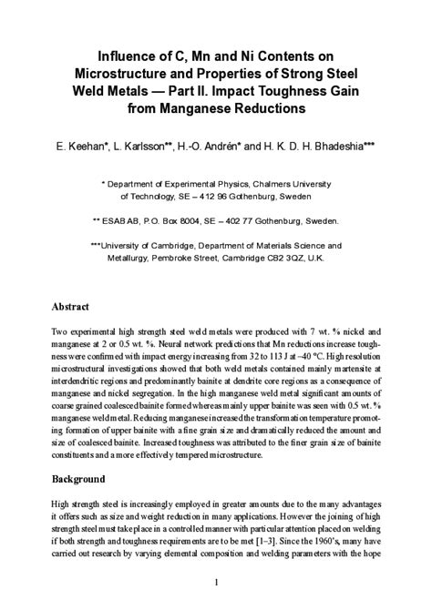 Pdf Influence Of C Mn And Ni Contents On Microstructure And Properties Of Strong Steel Weld