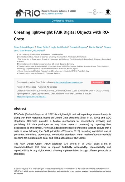 Pdf Creating Lightweight Fair Digital Objects With Ro Crate