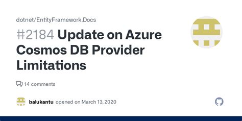Update On Azure Cosmos DB Provider Limitations Issue Dotnet EntityFramework Docs GitHub