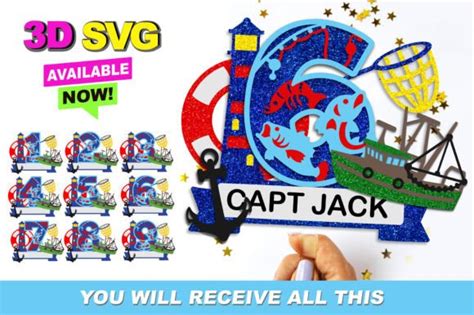 Fishing Party Numbers Topper 3d Svg · Creative Fabrica