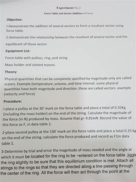 Solved Experiment No 2 Force Table And Vector Addition Of Chegg Com