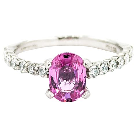 Spectacular Vivid Pink Sapphire Diamond Platinum Three Stone Ring For