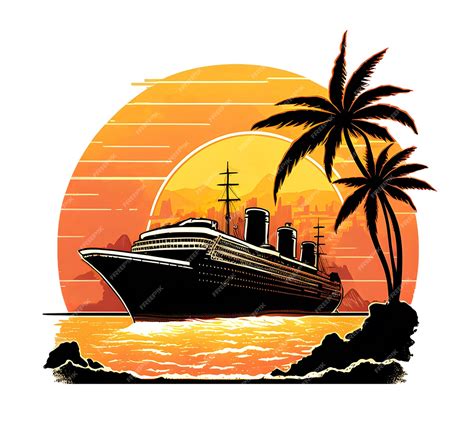 Premium Psd Cruise Ship Sticker Design With Sea And Sunset View