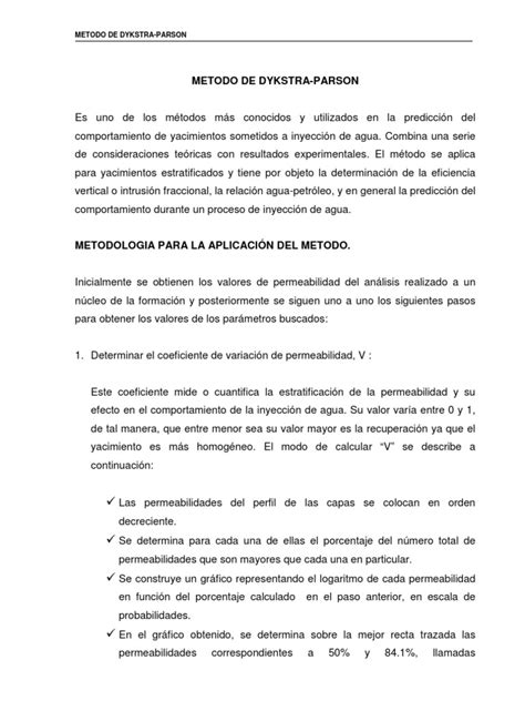Método Dykstra Parson En Yacimientos Pdf Logaritmo Science