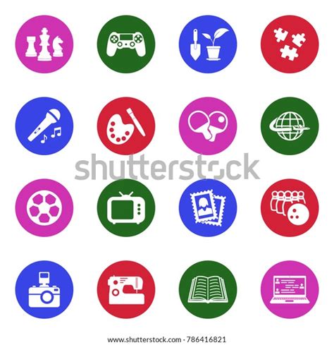 Hobbies Icons White Flat Design In Circle Vector Illustration