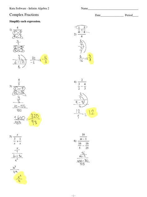 Complex Fractions Simplify Each Expression Pdf Algebra Teaching