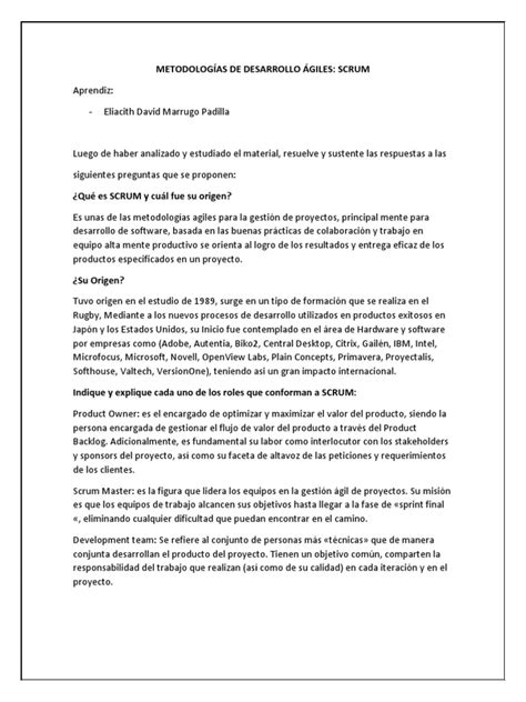 Metodologías De Desarrollo Ágiles 1 Pdf Scrum Desarrollo De