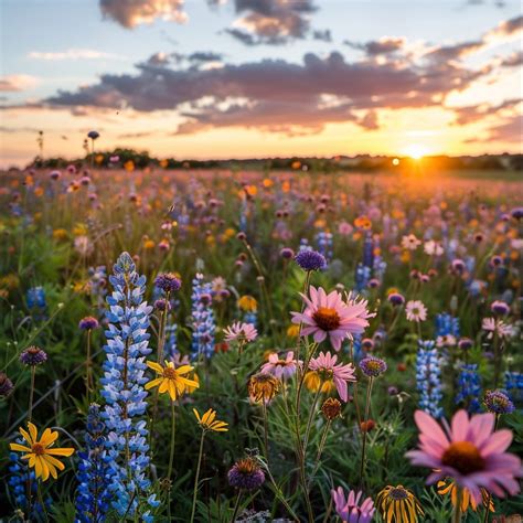 Free Sunset Flower Field Photo Sunset Wildflowers Field Download