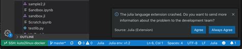Extension Crash On Remote Development Environment Issue Julia Vscode Julia Vscode GitHub